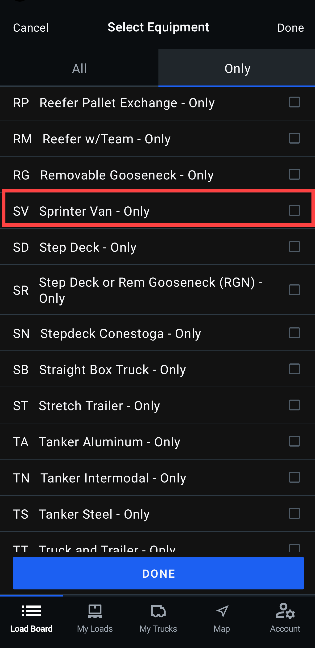 Using the Sprinter Van equipment type | Welcome to DAT One Help Center