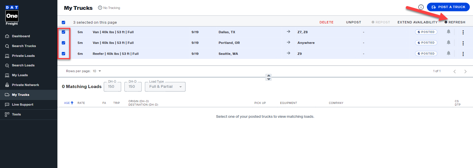Refresh a truck posting | Welcome to DAT One Help Center