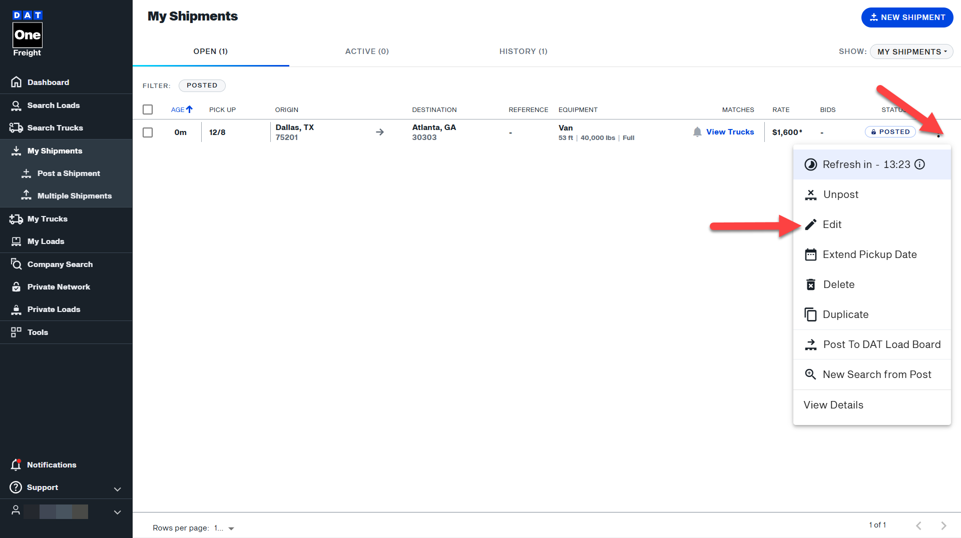Update who sees your posting | Welcome to DAT One Help Center
