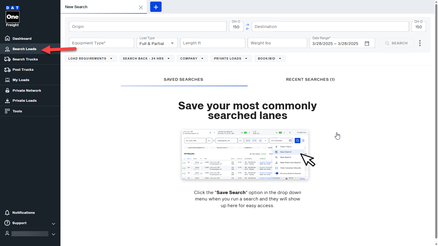 How to search for loads | Welcome to DAT One Help Center