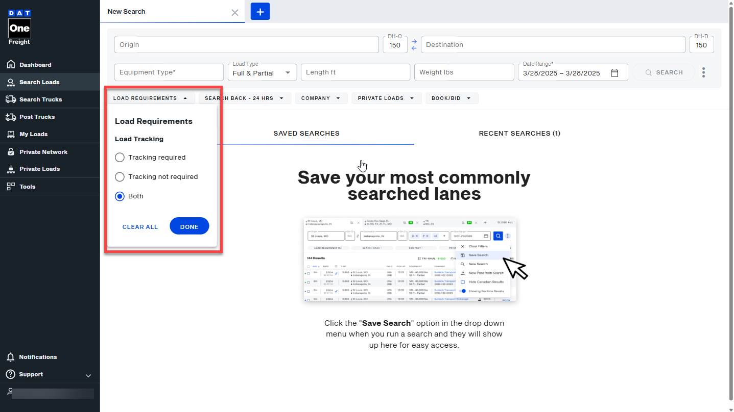 How to search for loads | Welcome to DAT One Help Center