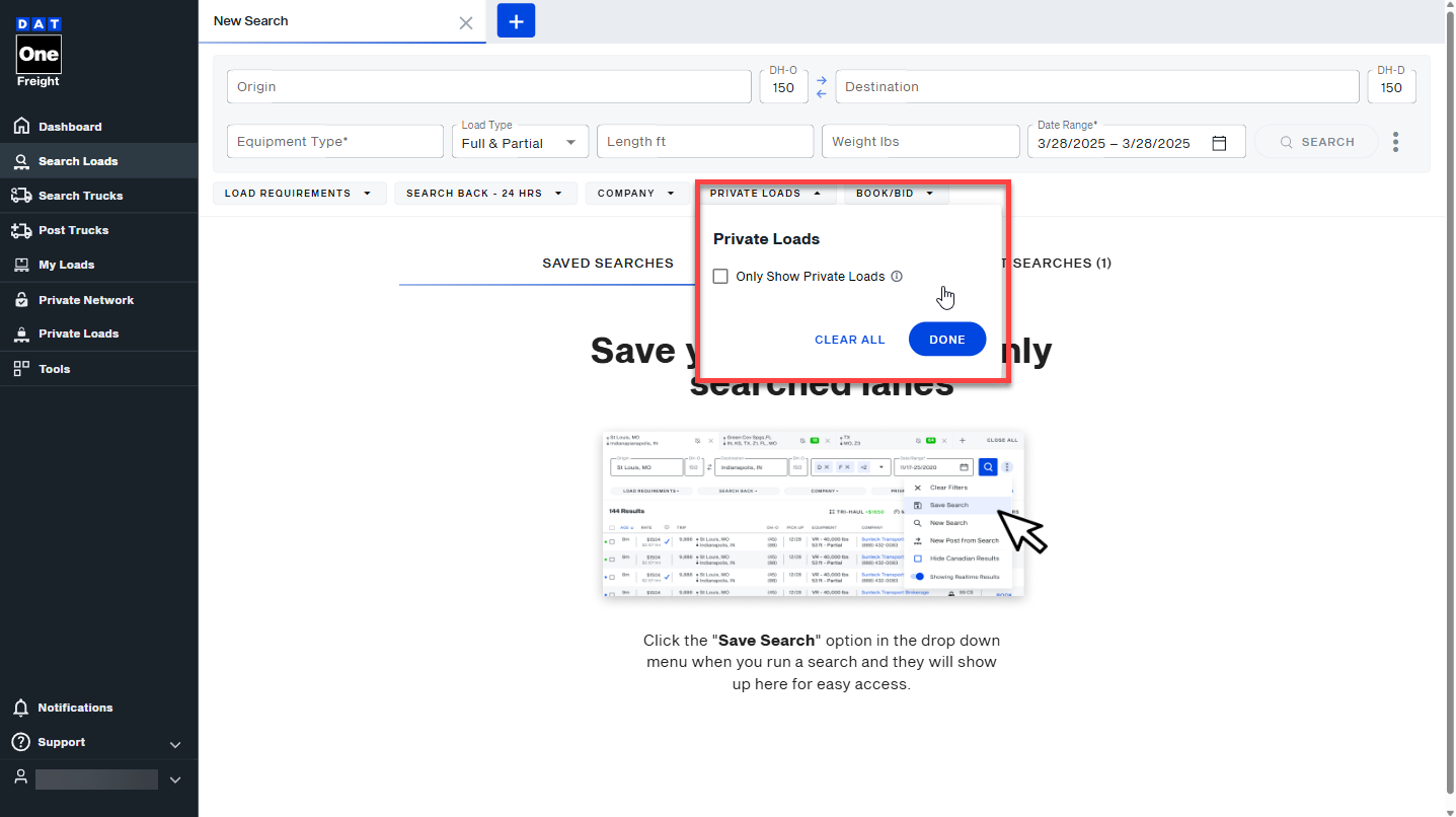 How to search for loads | Welcome to DAT One Help Center
