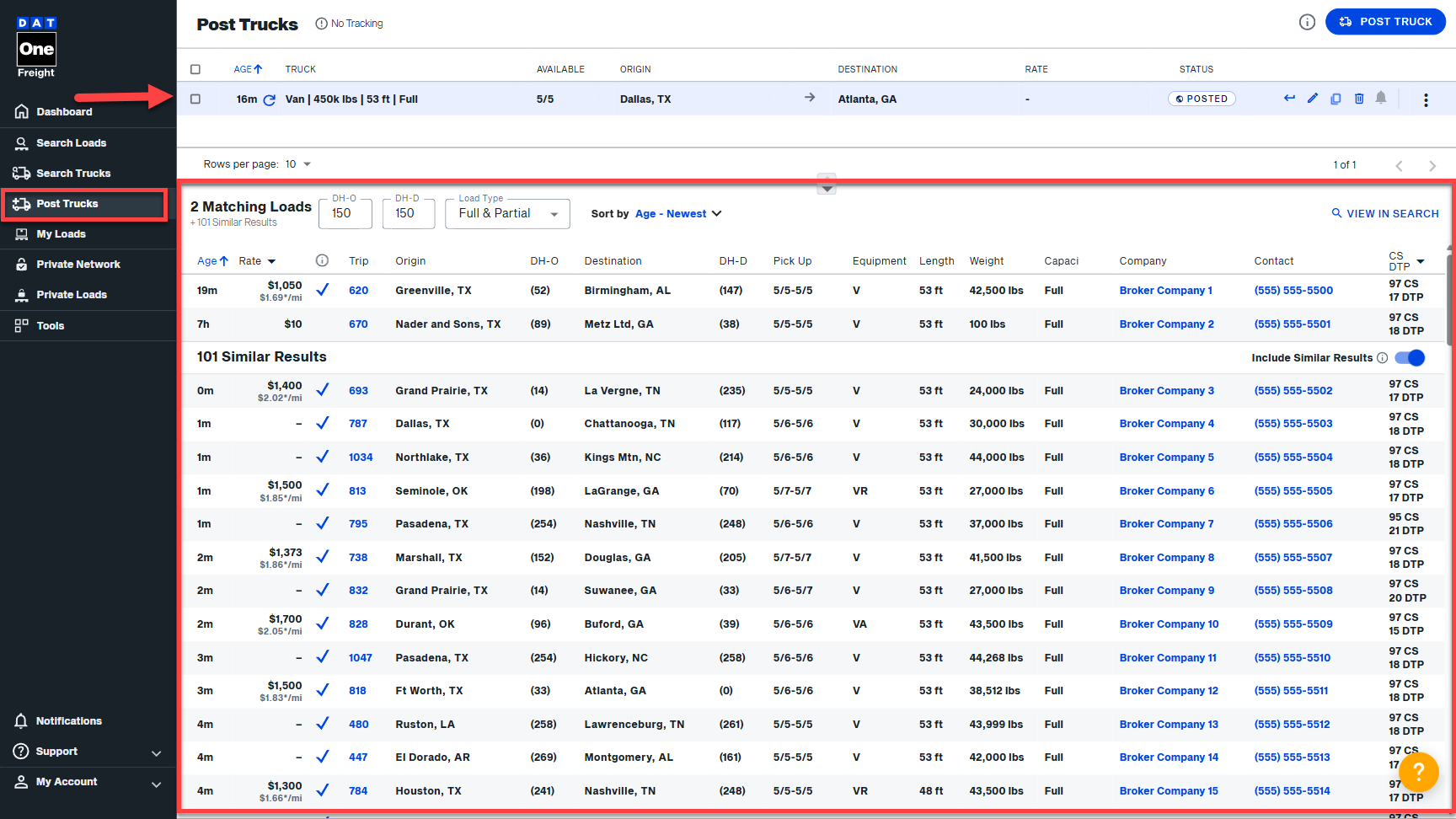 See matching loads to your truck posting | Welcome to DAT One Help Center