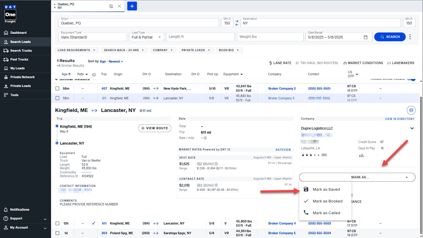 Save a load | Welcome to DAT One Help Center