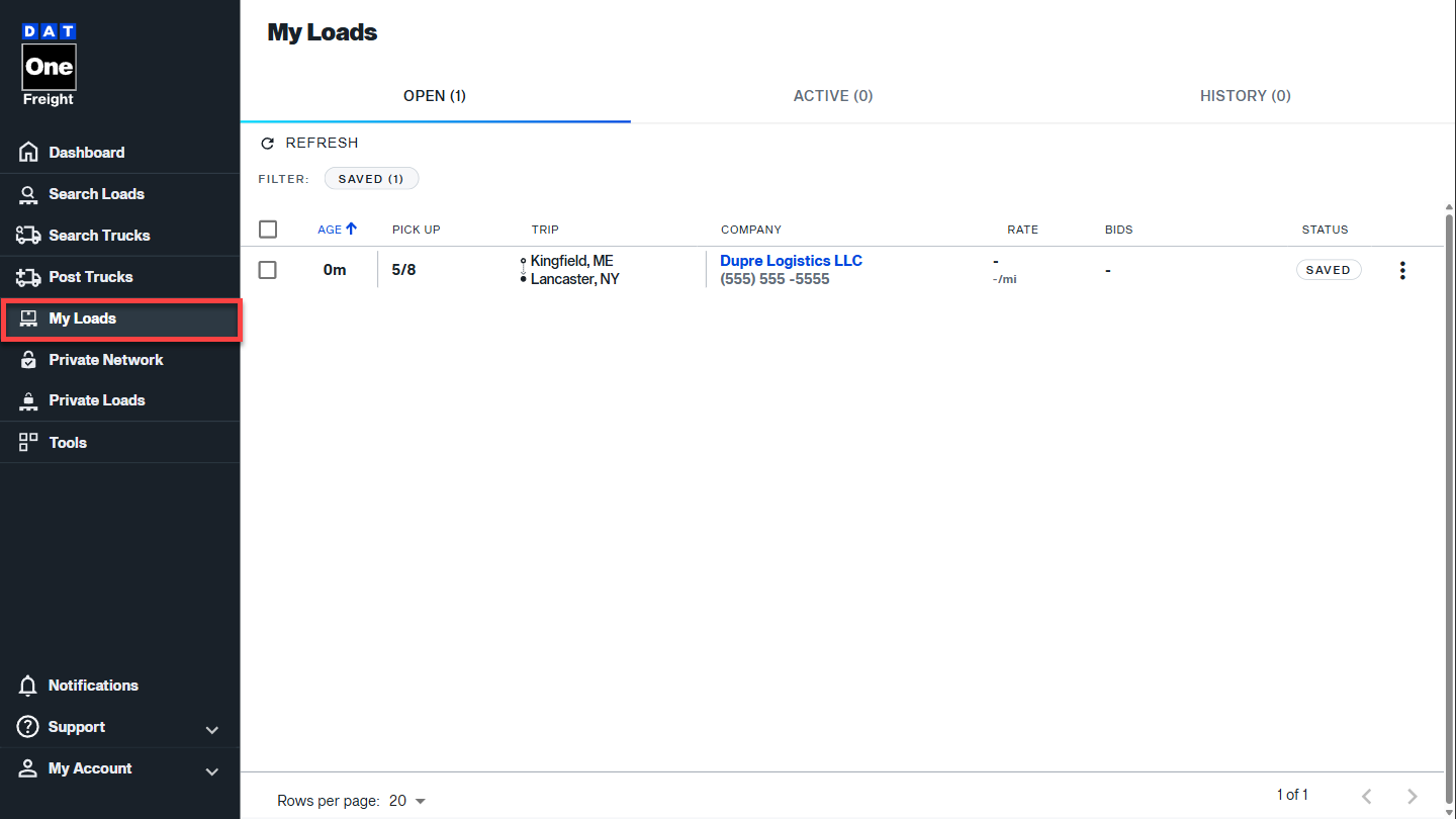 Save a load | Welcome to DAT One Help Center