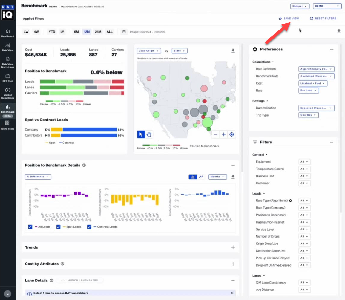 Saved Views in iQ Benchmark Shipper | DAT iQ Help Center