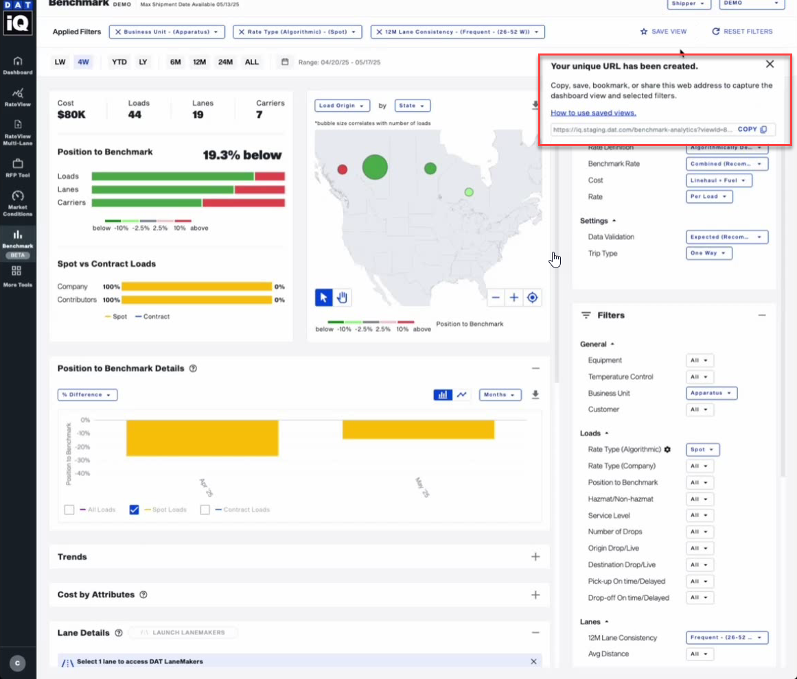 Saved Views in iQ Benchmark Shipper | DAT iQ Help Center