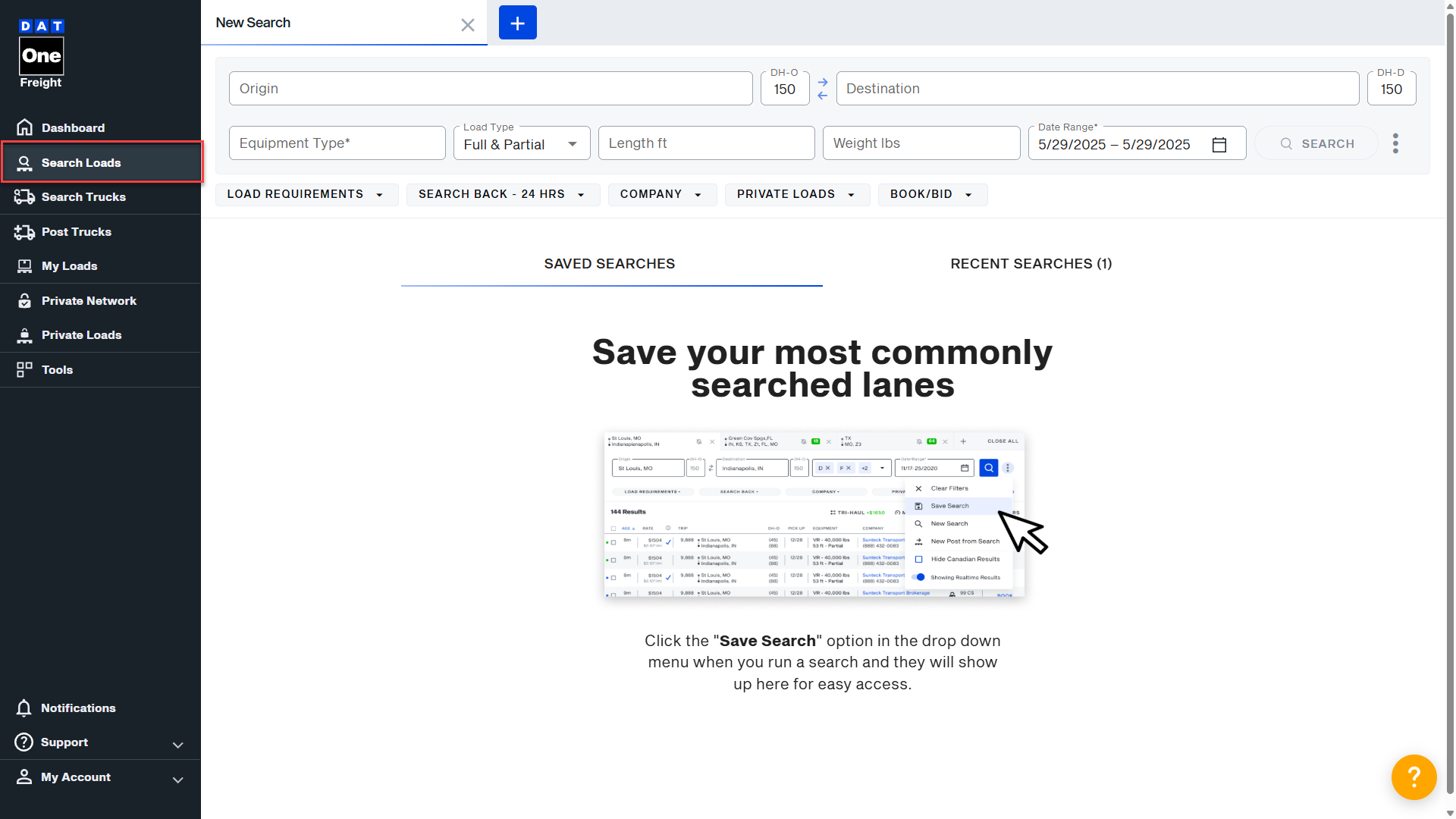 Search for Power Only loads | Welcome to DAT One Help Center