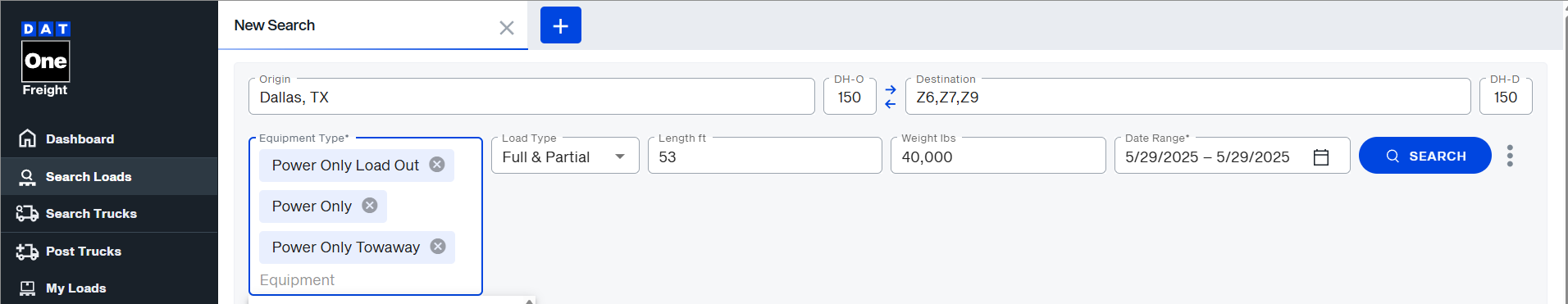 Search for Power Only loads | Welcome to DAT One Help Center