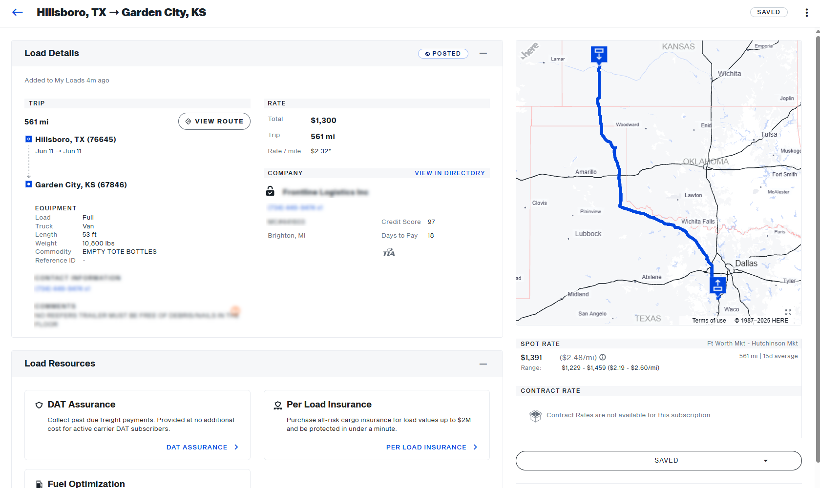 Viewing the details of a saved load | Welcome to DAT One Help Center