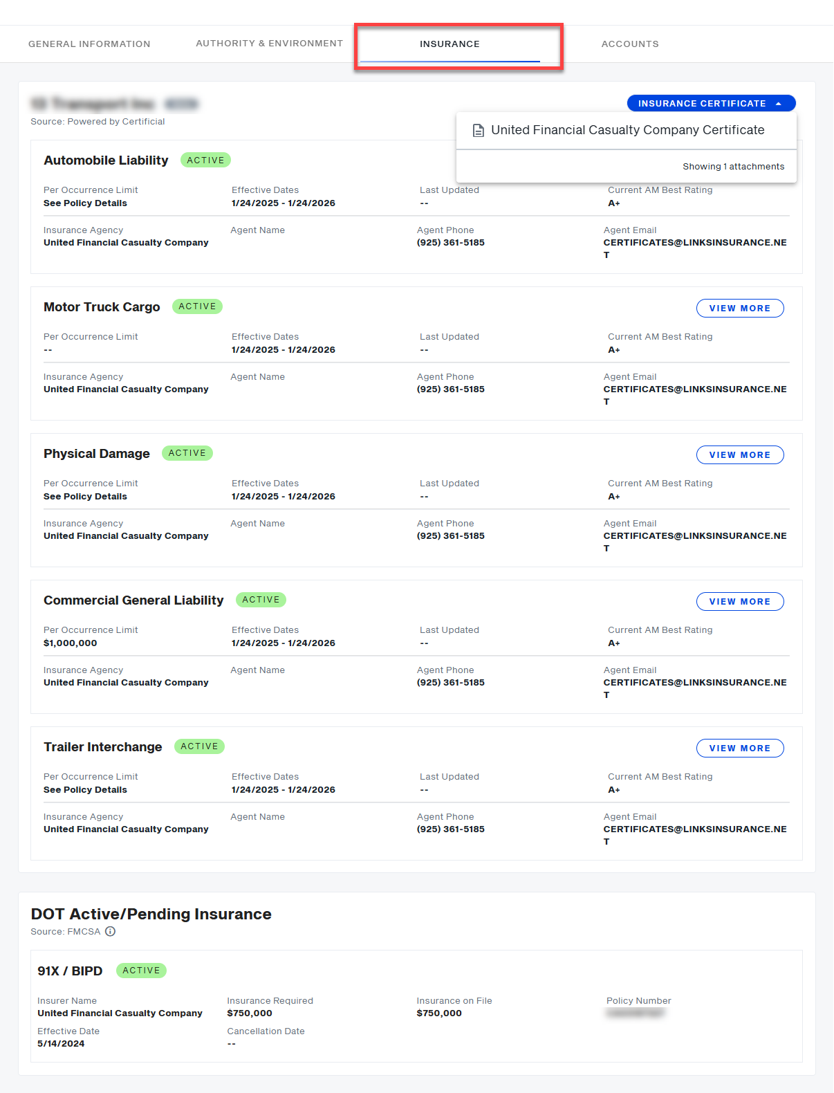Company Profile - Insurance Details | Welcome to DAT One Help Center
