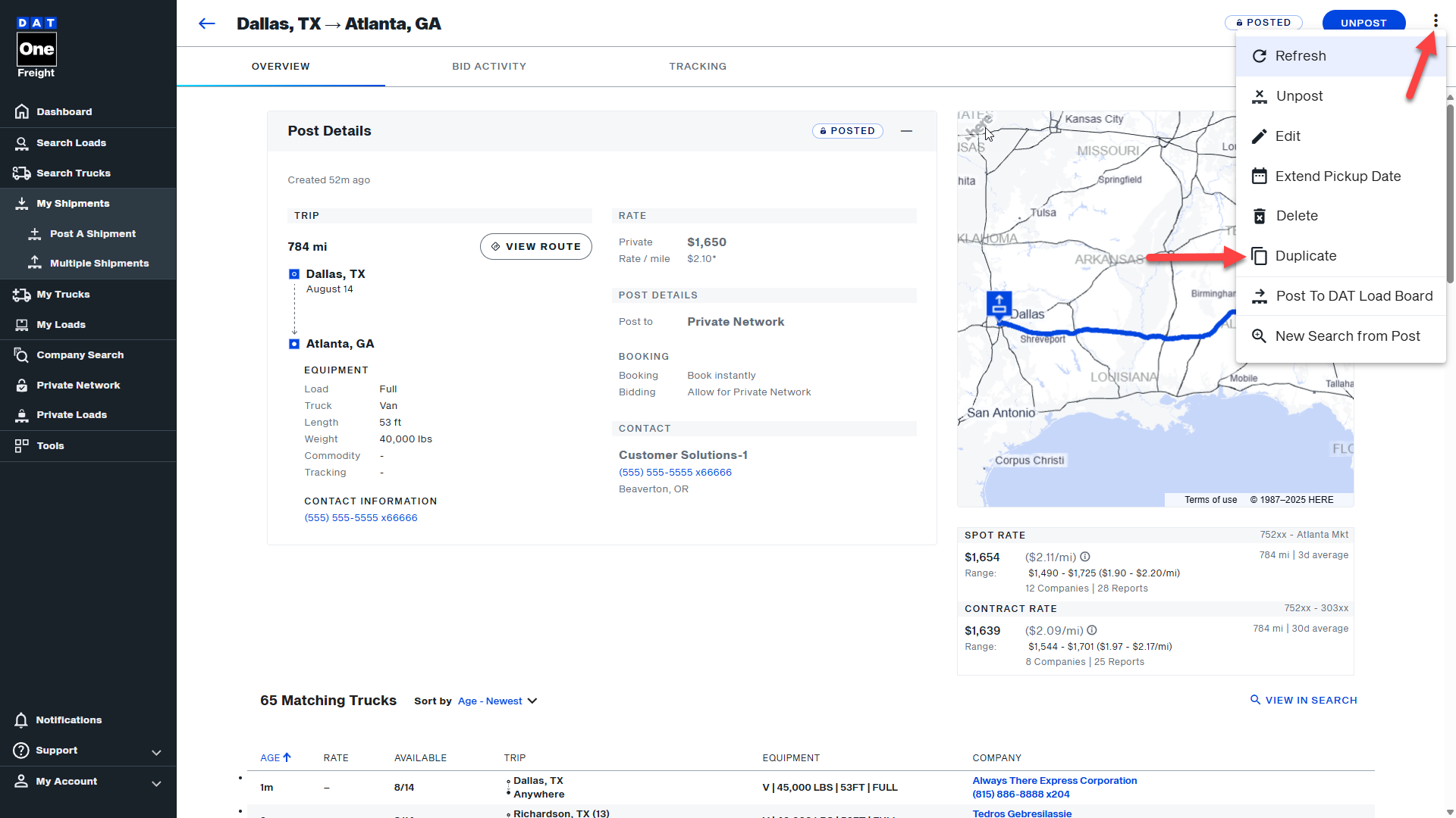 Duplicate a shipment | Welcome to DAT One Help Center