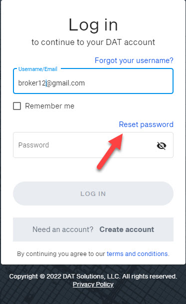 Reset my password | Welcome to DAT One Help Center