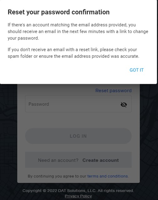 Reset my password | Welcome to DAT One Help Center