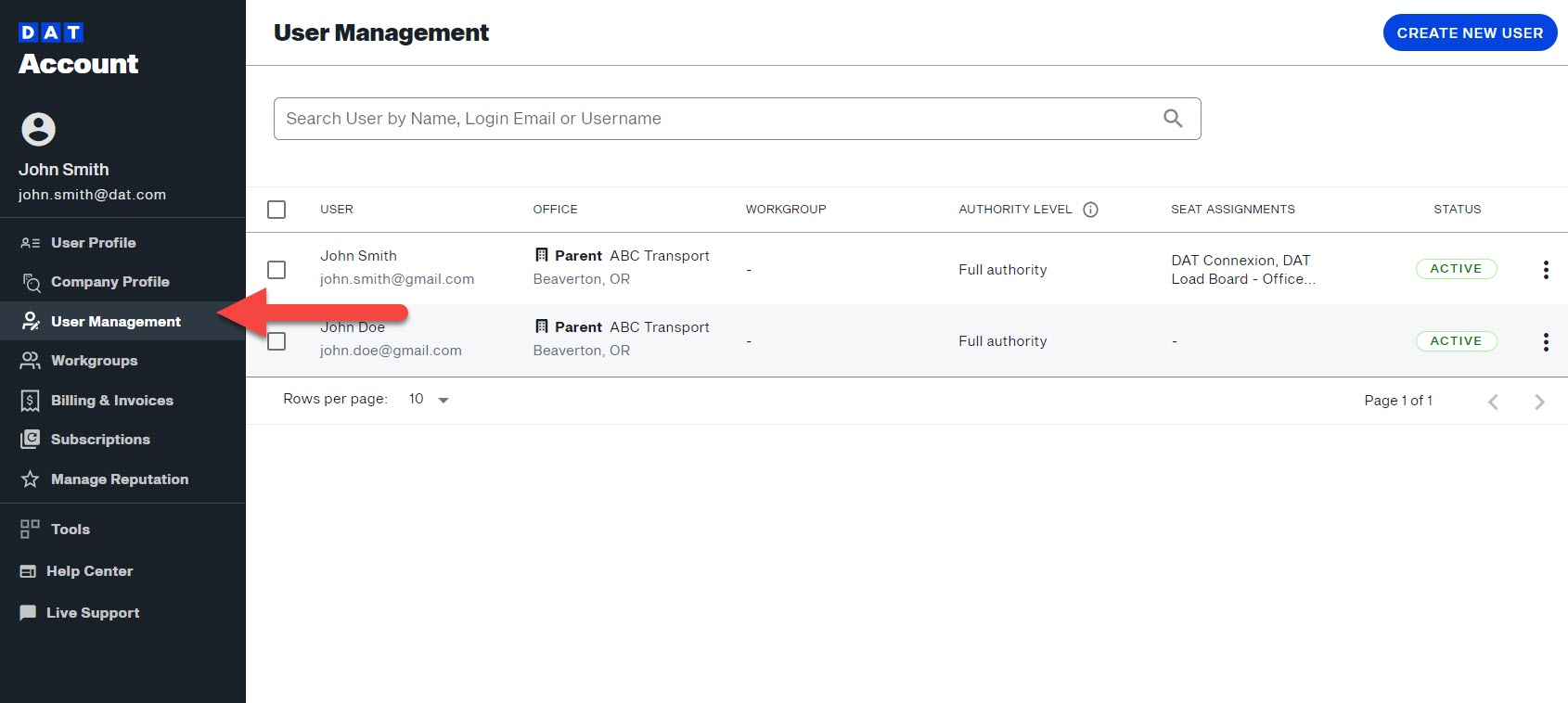 View my users | Welcome to DAT One Help Center