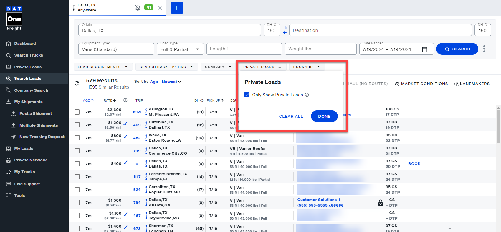 How to see Private Loads in the load search results? | Welcome to DAT ...