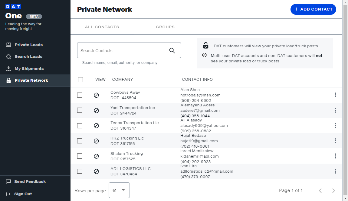 Private Networks | Welcome to DAT One Help Center