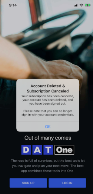 Deleting my account on DAT One Mobile | Welcome to DAT One Help Center