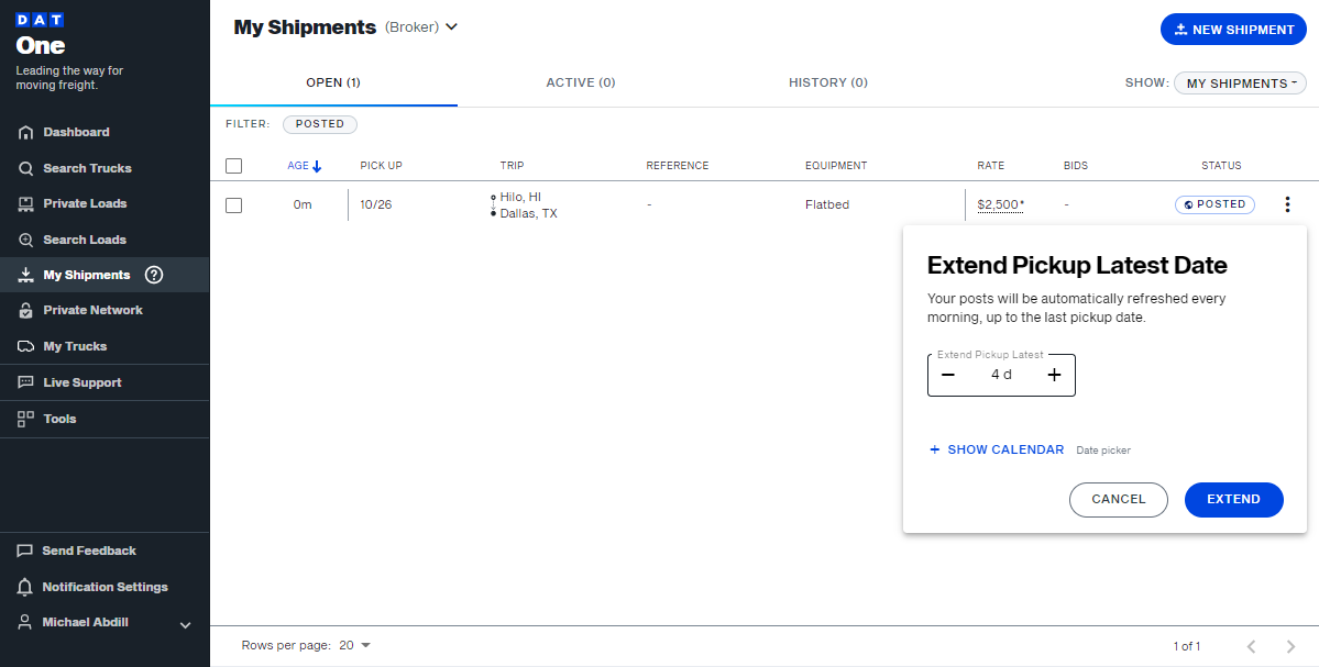 Extend the life of your shipment posting | Welcome to DAT One Help Center