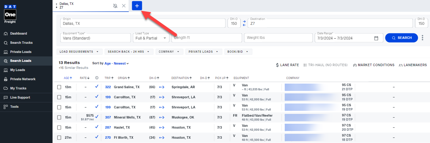 Multiple load searches at the same time | Welcome to DAT One Help Center