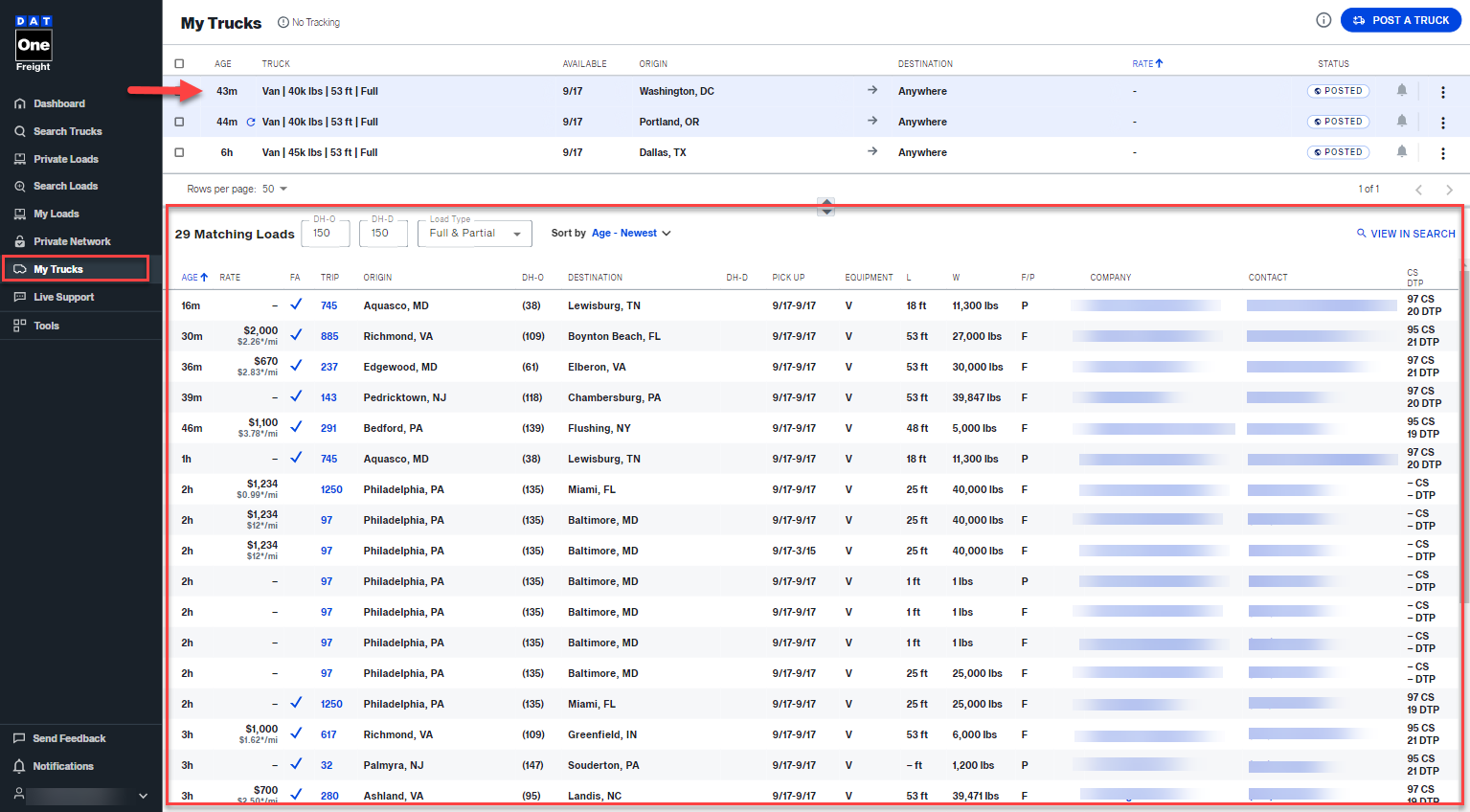See matching loads to your truck posting | Welcome to DAT One Help Center