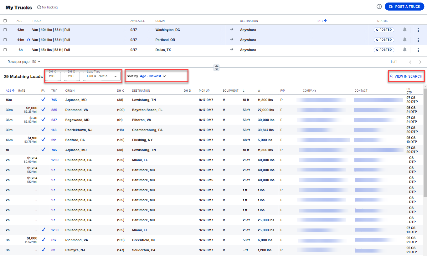 See matching loads to your truck posting | Welcome to DAT One Help Center