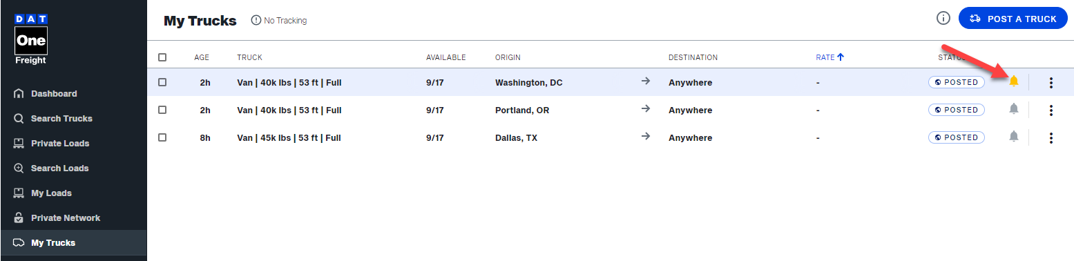 See matching loads to your truck posting | Welcome to DAT One Help Center