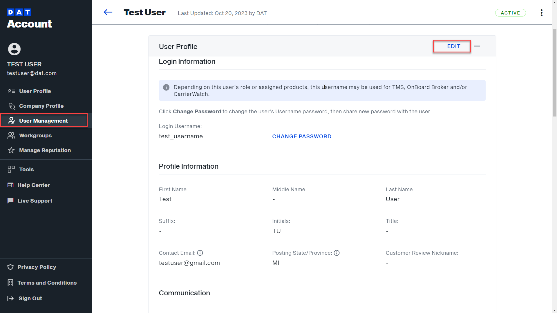 How to edit a contact email | Welcome to DAT One Help Center