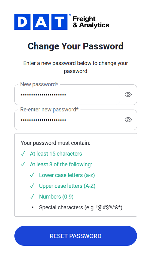 Unable to login - Reset my password | Welcome to DAT One Help Center