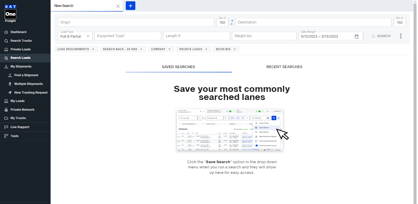 How to search for loads | Welcome to DAT One Help Center