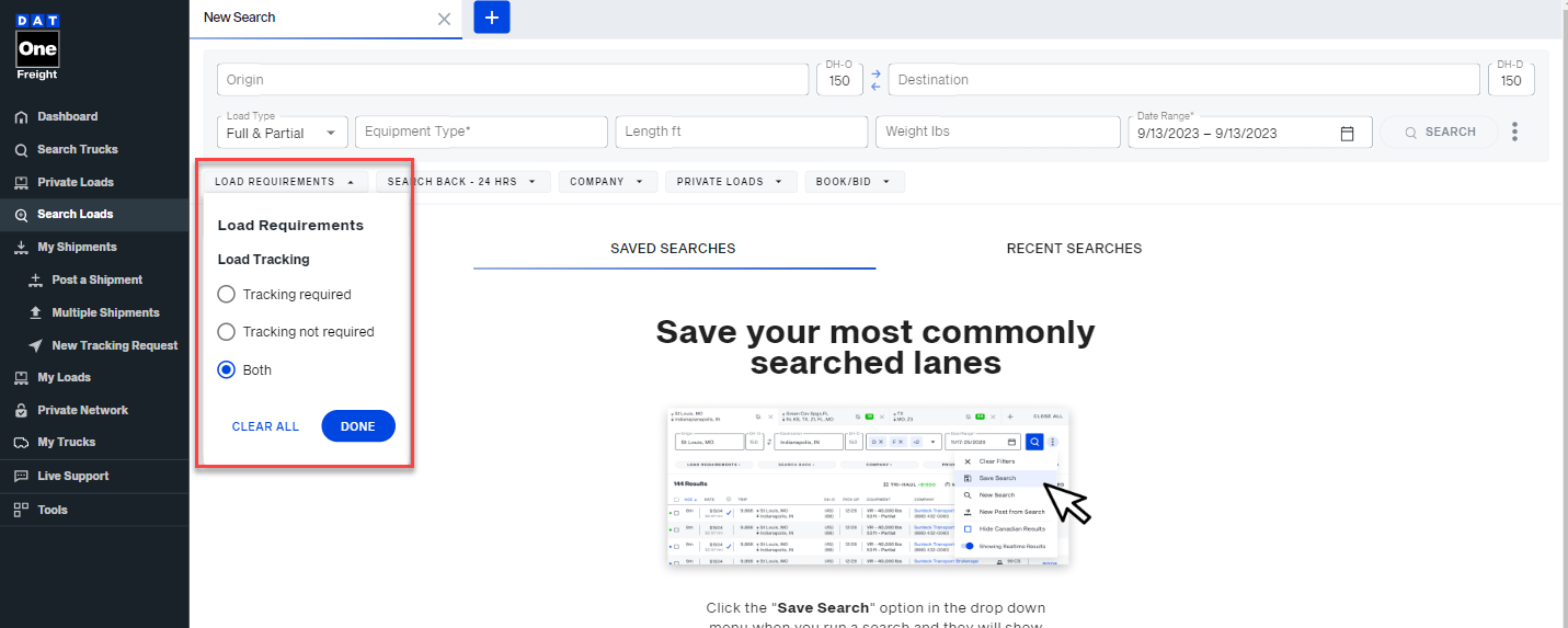 How to search for loads | Welcome to DAT One Help Center