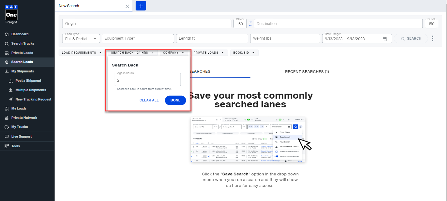 How to search for loads | Welcome to DAT One Help Center
