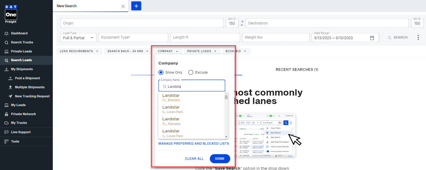 How to search for loads | Welcome to DAT One Help Center