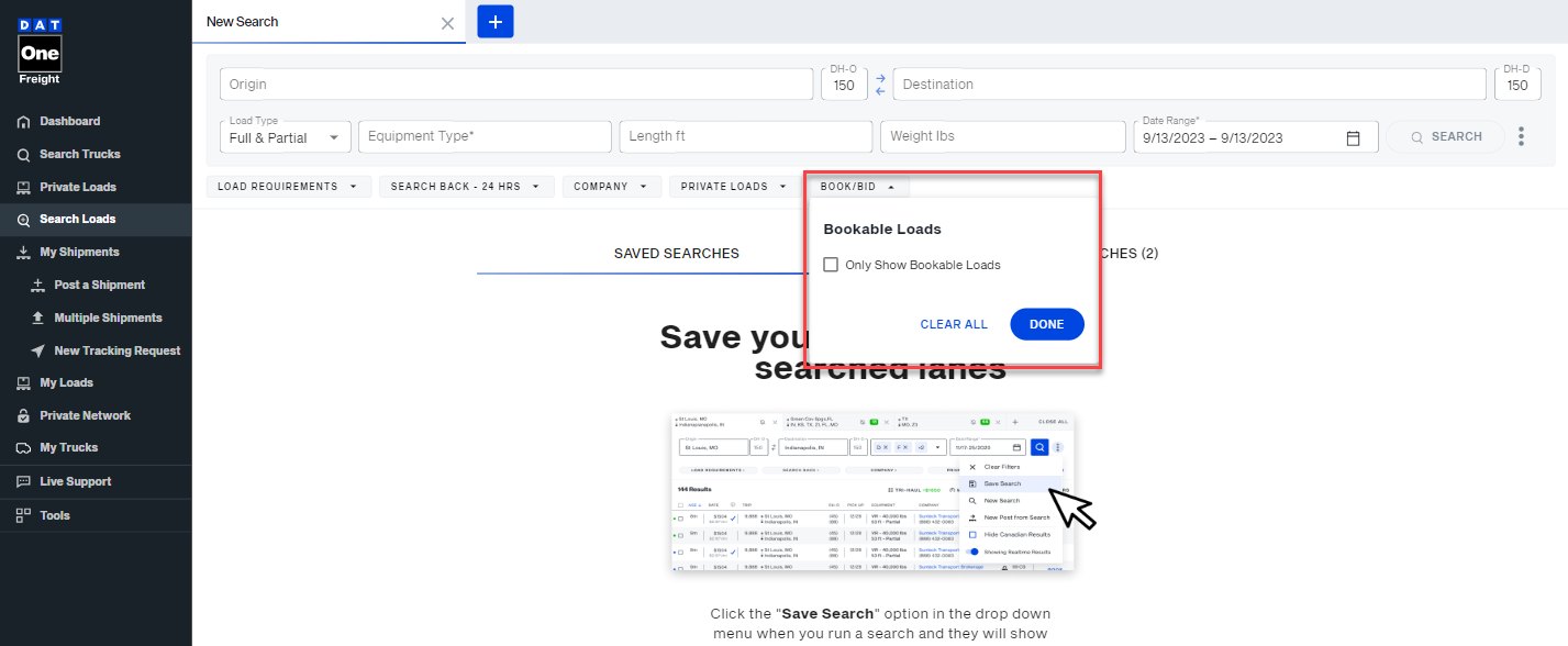 How to search for loads | Welcome to DAT One Help Center