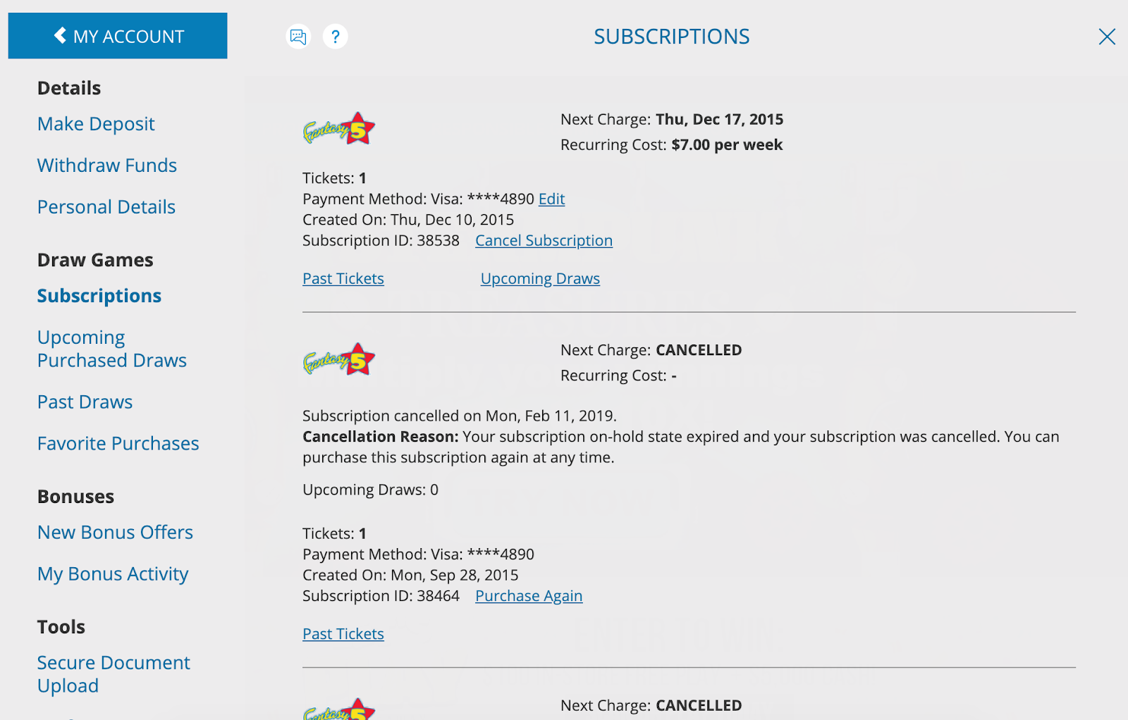 Update a Payment Method on a Subscription | Michigan Lottery FAQ