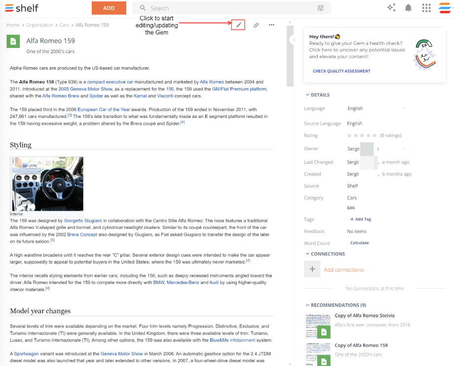 Shelf KMS: Gem Edit and Draft Mode Overview Guide_V.1.1 | Shelf Help Center